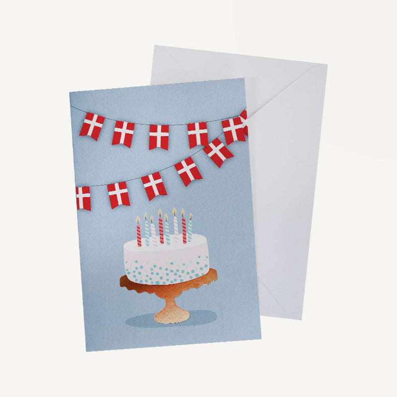 Lagkage og flag kort, 11x17 cm.